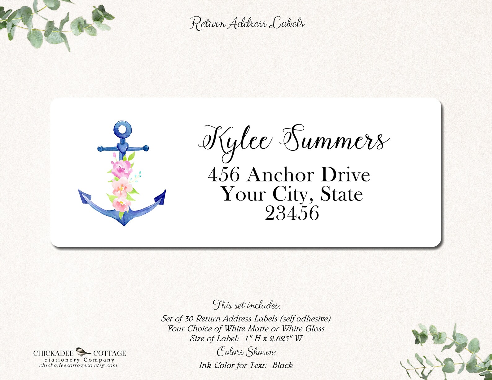 Nautical Return Address Labels With Anchor | Return Address Stickers ...