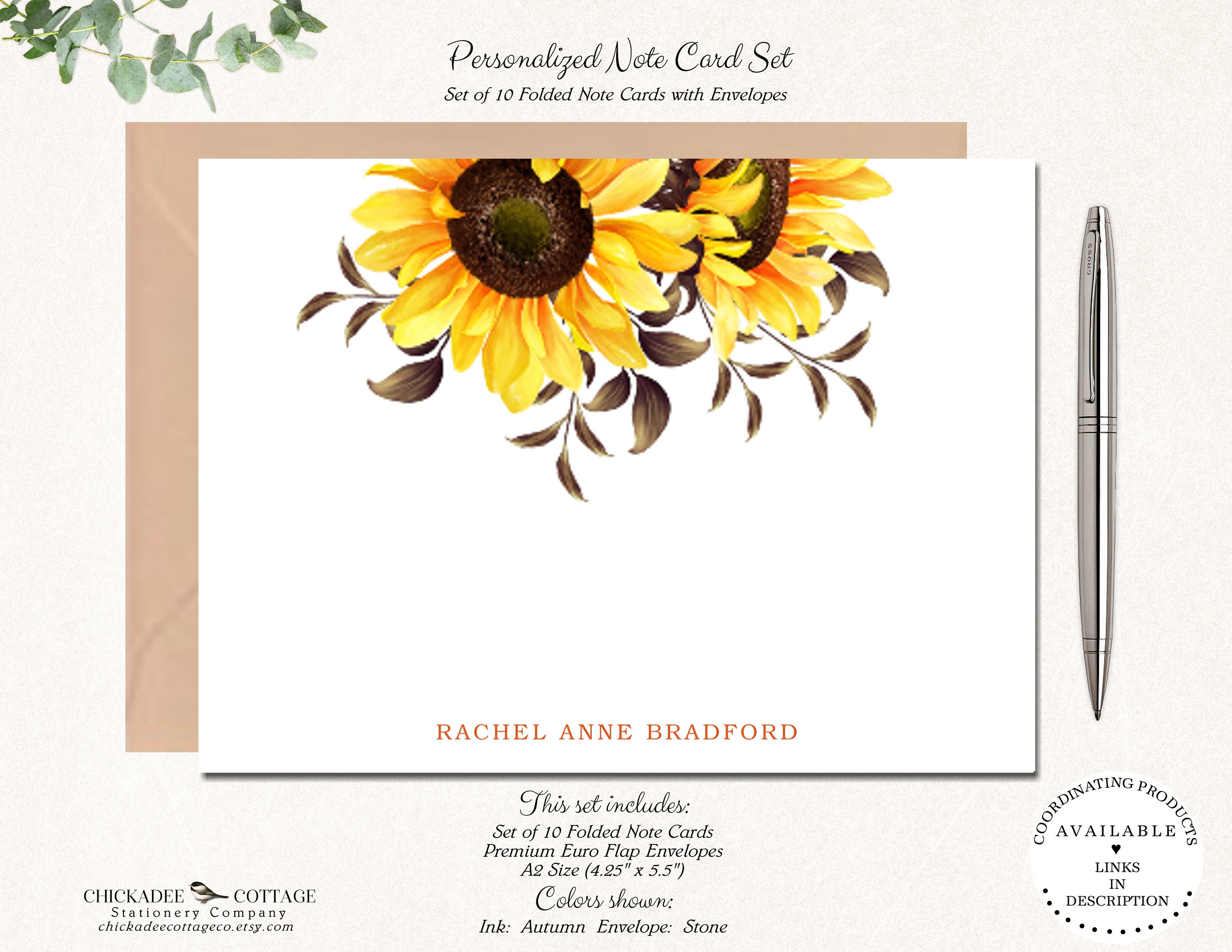 Note Cards Greeting Cards Set of 4 A2 Cards and Envelopes Sunflower Art ...