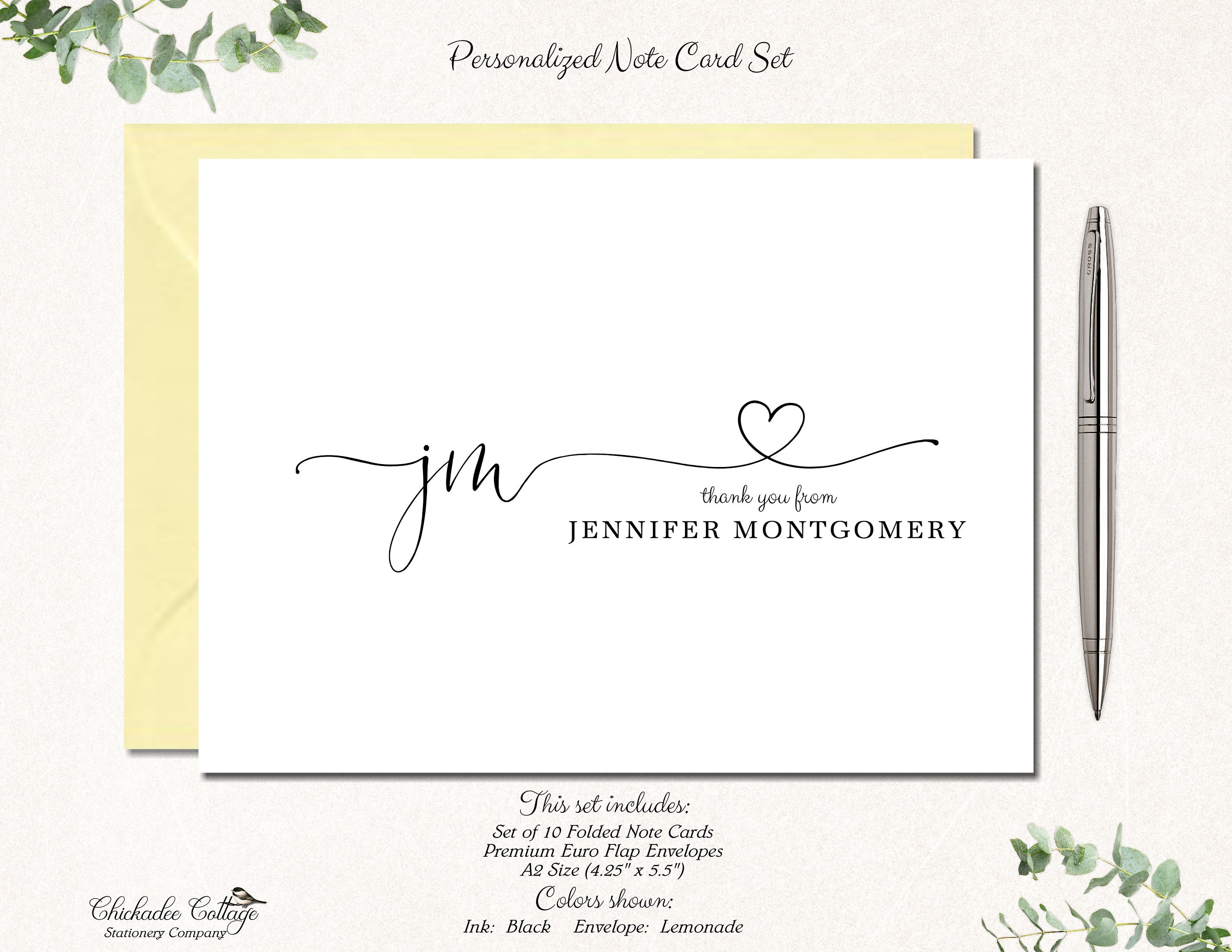 Monogram Thank You Cards, Personalized Thank You Cards, Thank You Notes ...