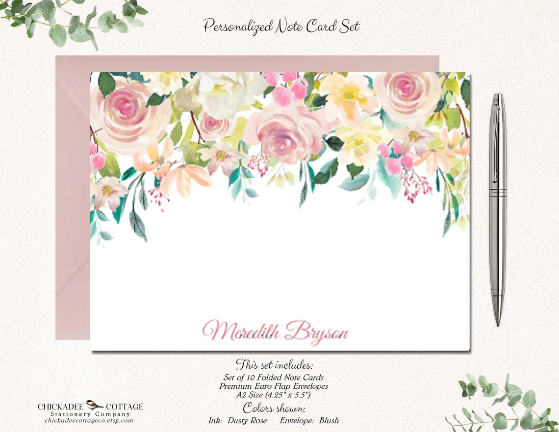 Pink Floral Note Cards With Envelopes Pink Flower Notecards - Etsy
