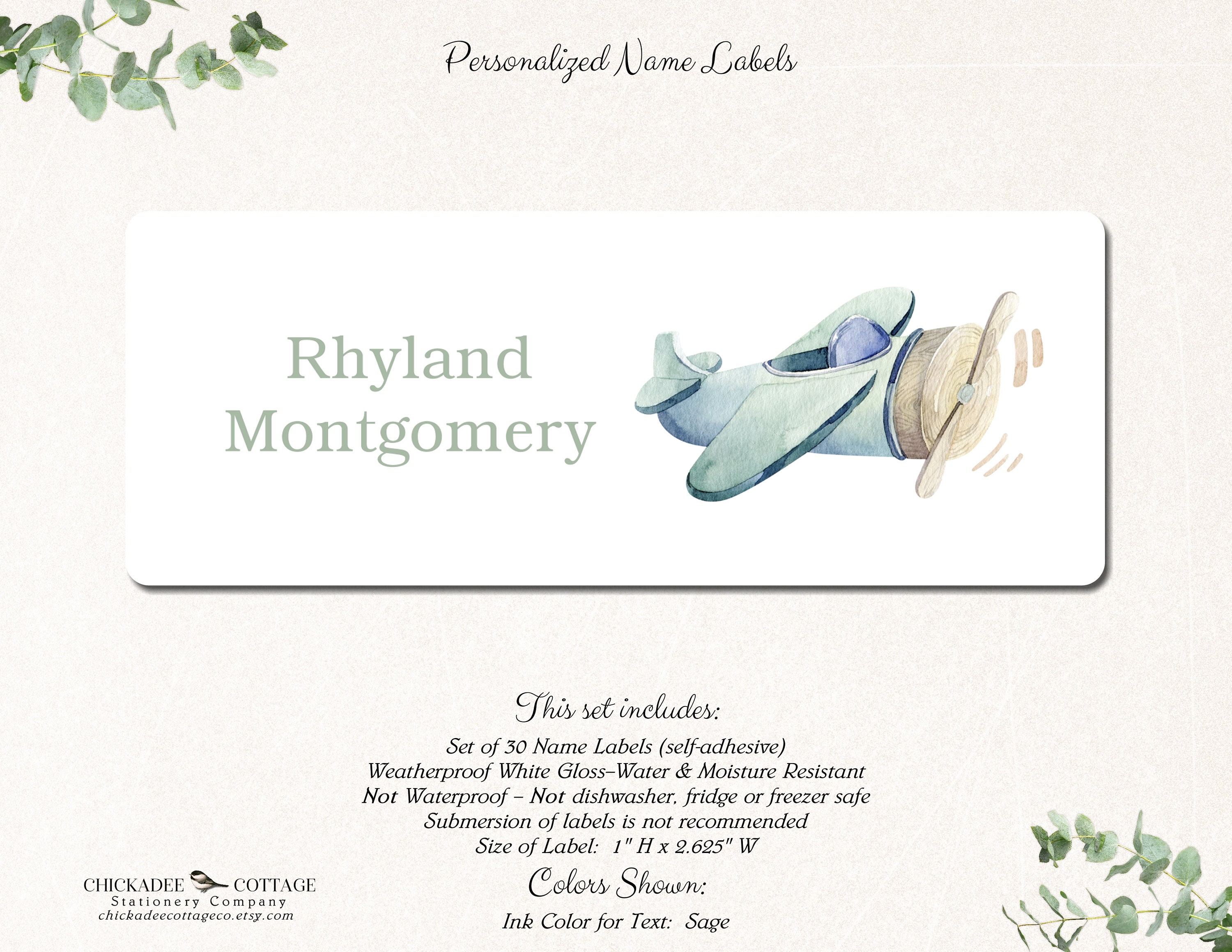 Airplane School Supply Labels Name Stickers Labels for | Etsy