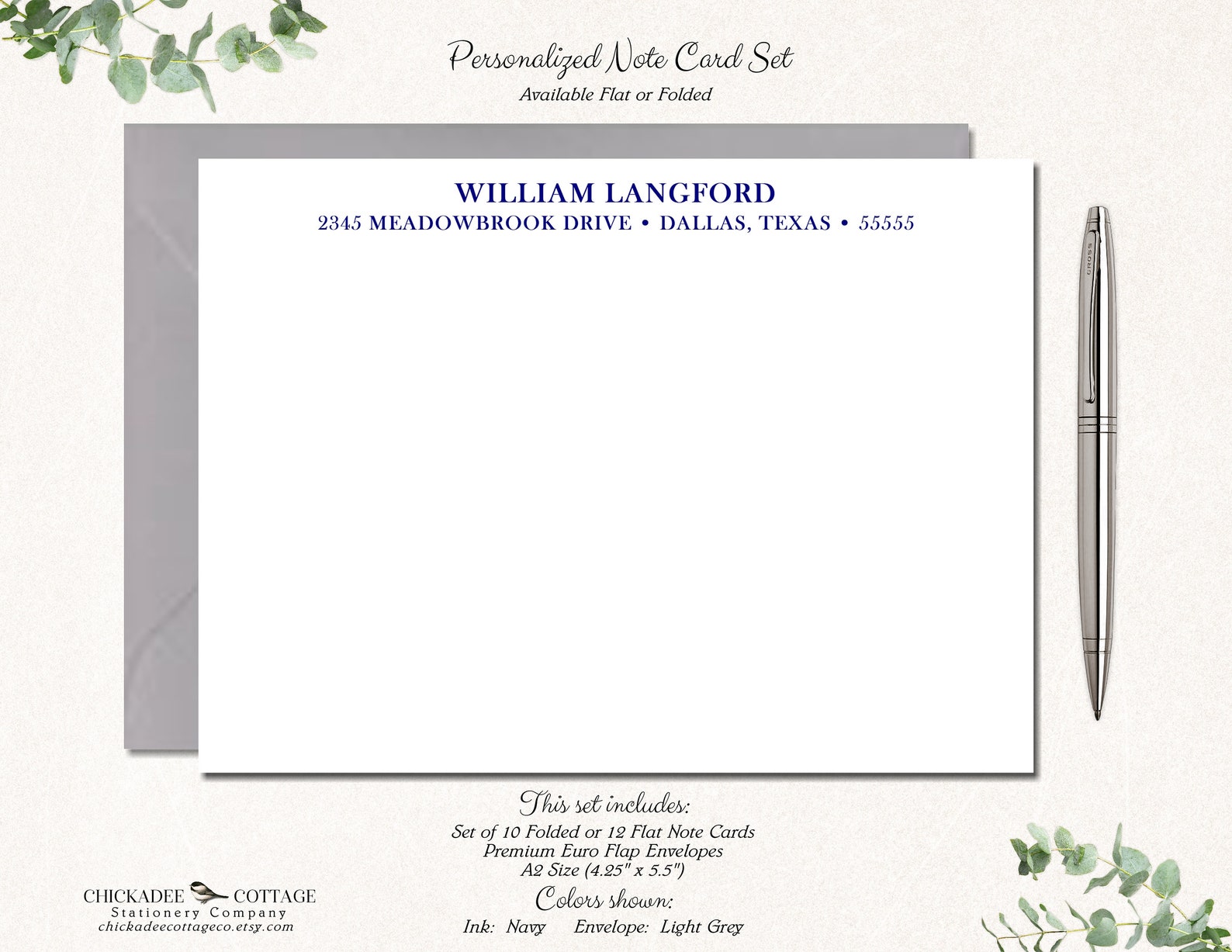 Personalized Note Cards With Envelopes Stationery | Etsy