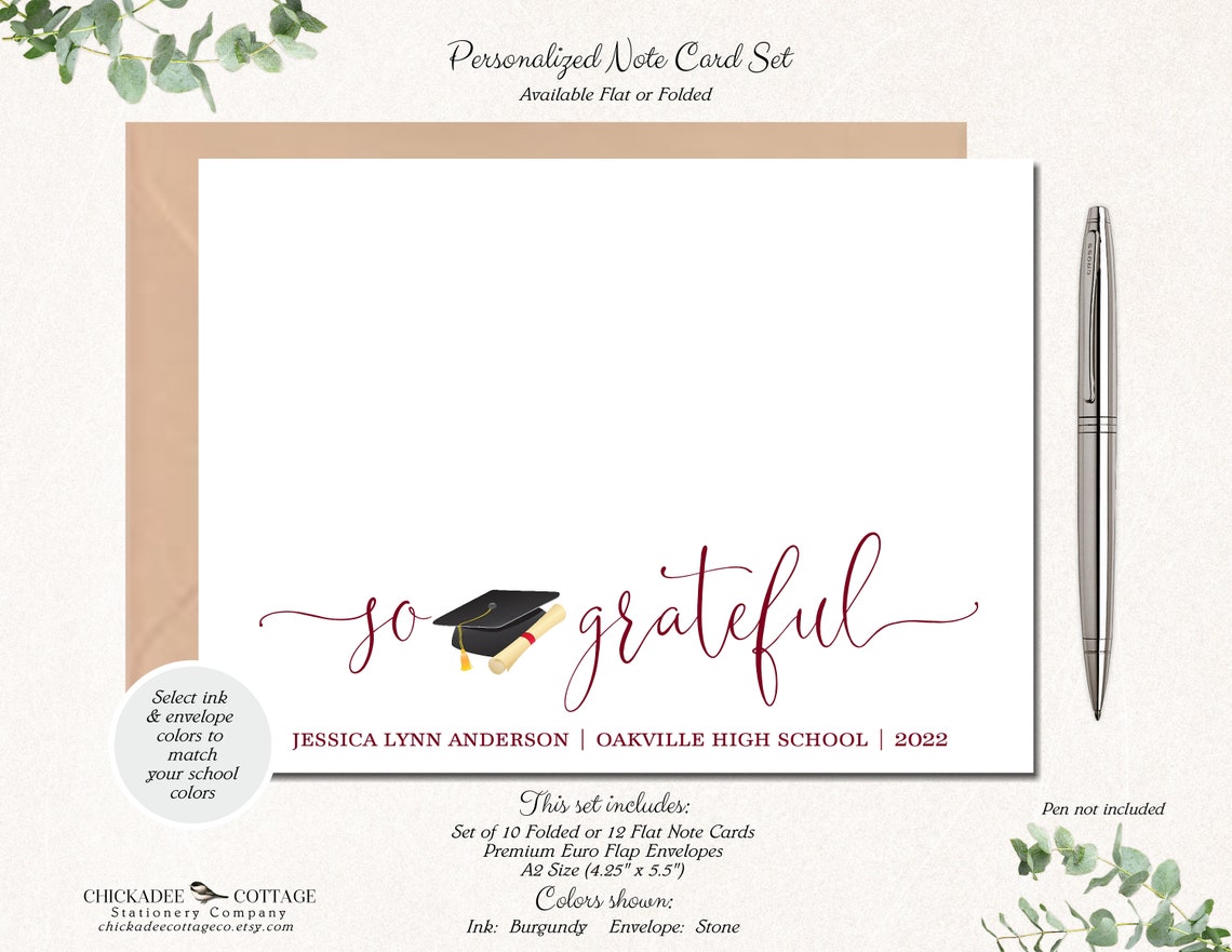 Personalized Graduation Thank You Cards With Envelopes - Etsy