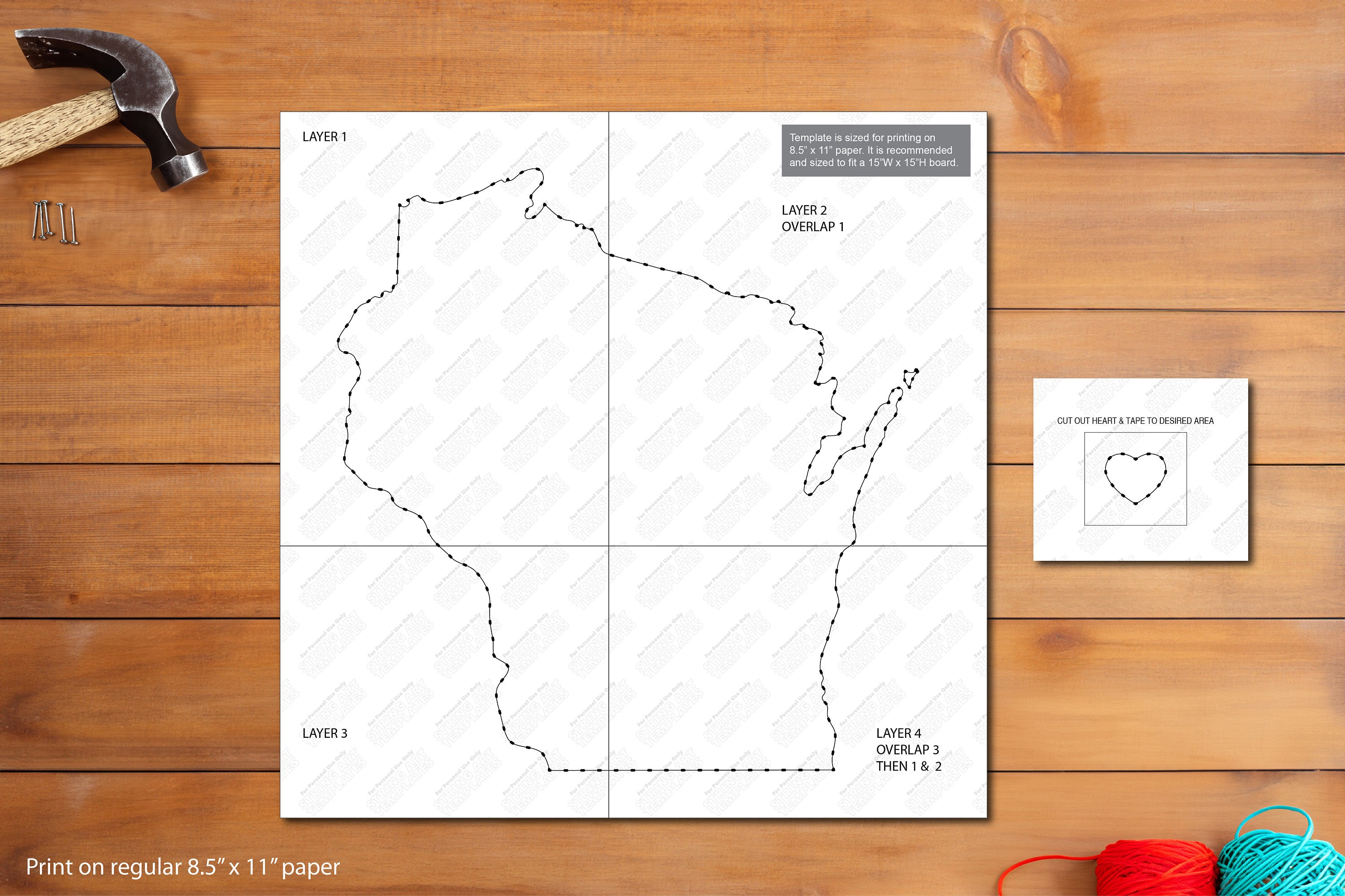 Wisconsin With Heart - String Art Template - Etsy