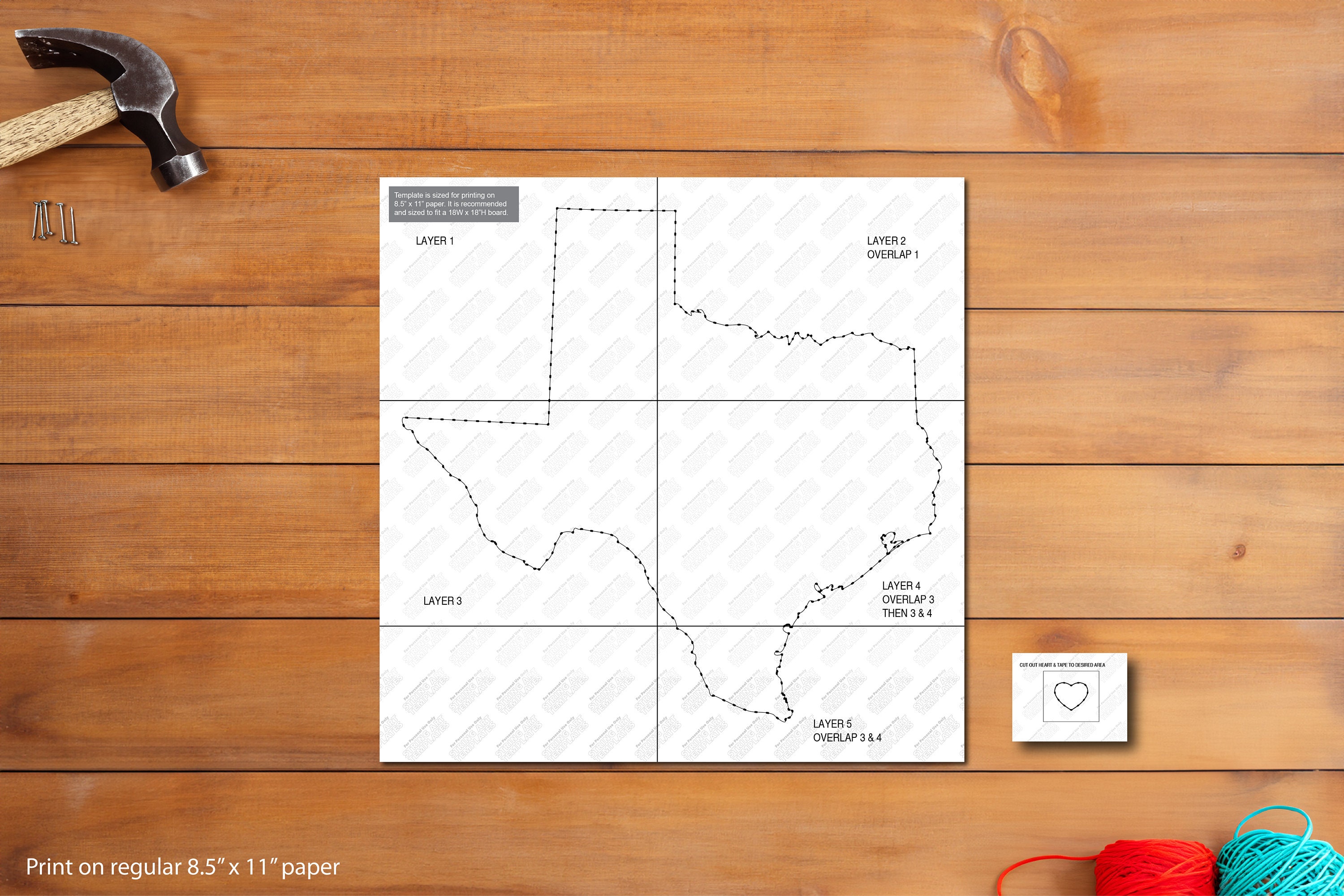 Texas - String Art Template W/ Heart - Etsy