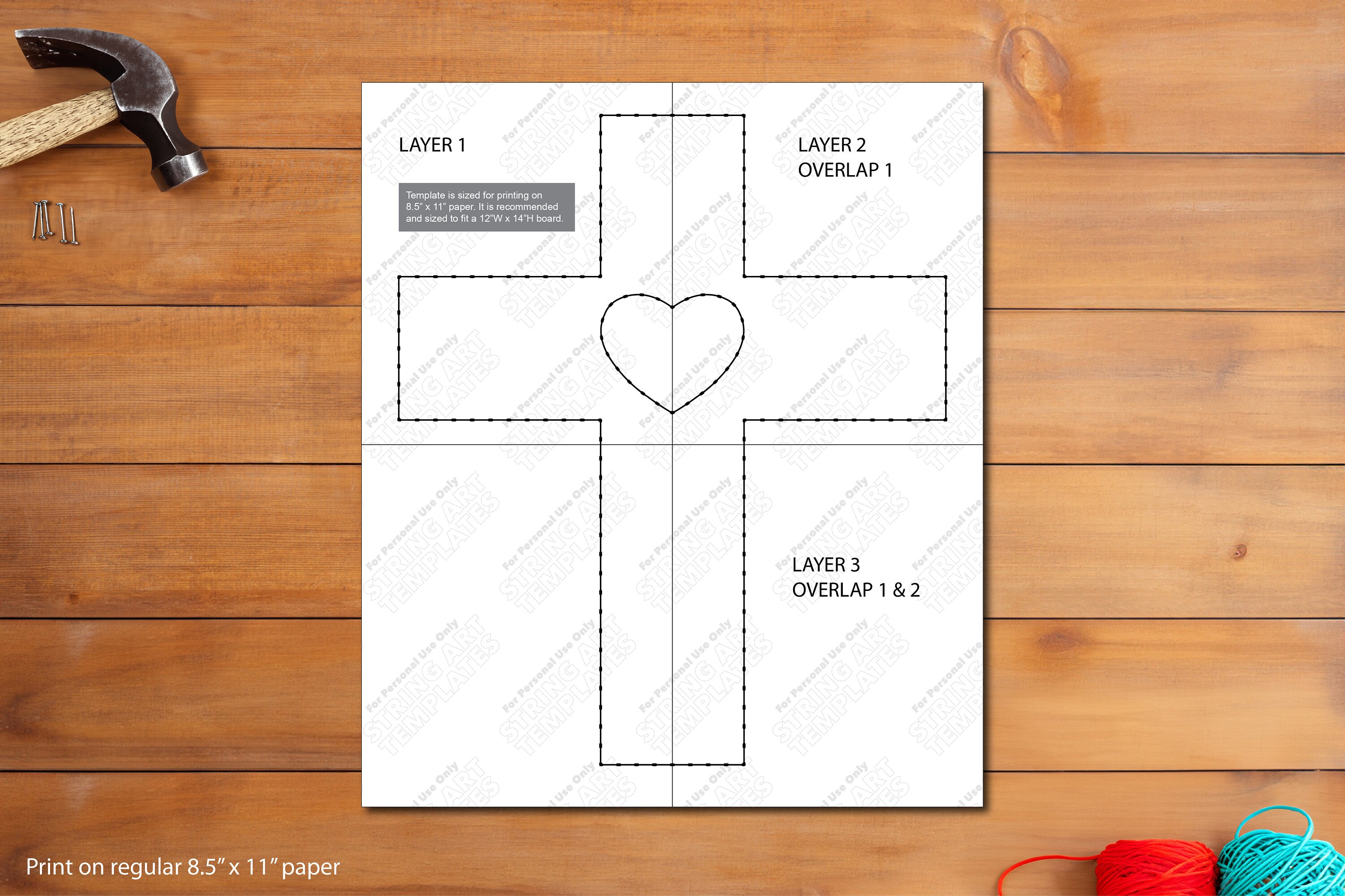 Cross With Heart - String Art Template - Etsy