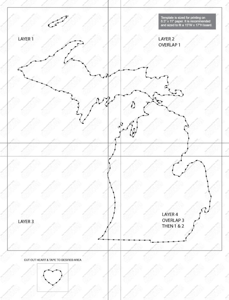 Michigan With Heart - String Art Template - Etsy