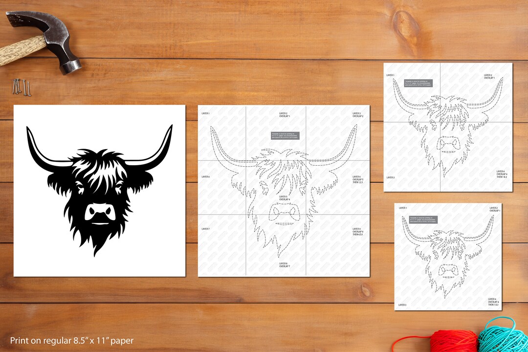 Highland Cow String Art Template | (24"x24") + (18"x18") + (15"x15") - Etsy