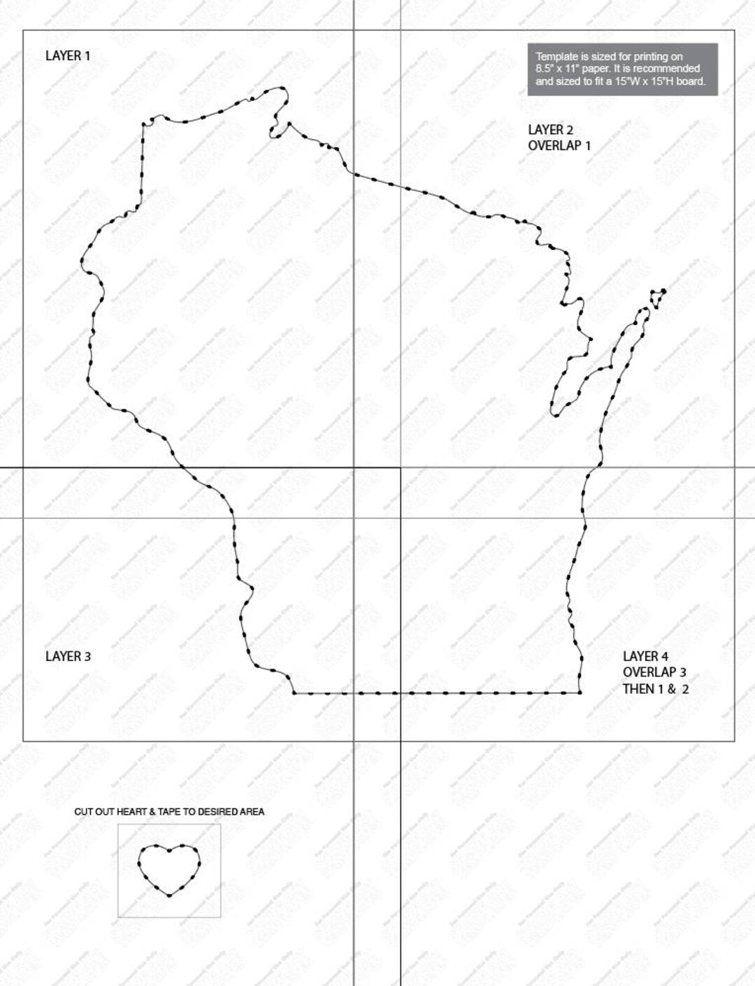 Wisconsin With Heart String Art Template - Etsy