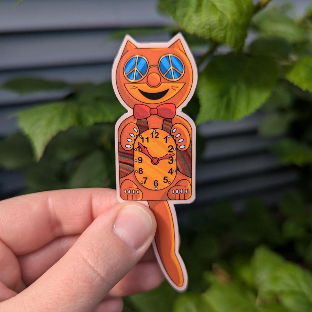 Retro Cat Clock Sticker / Hippie Clock Waterproof Sticker / Tik-tok Cat ...