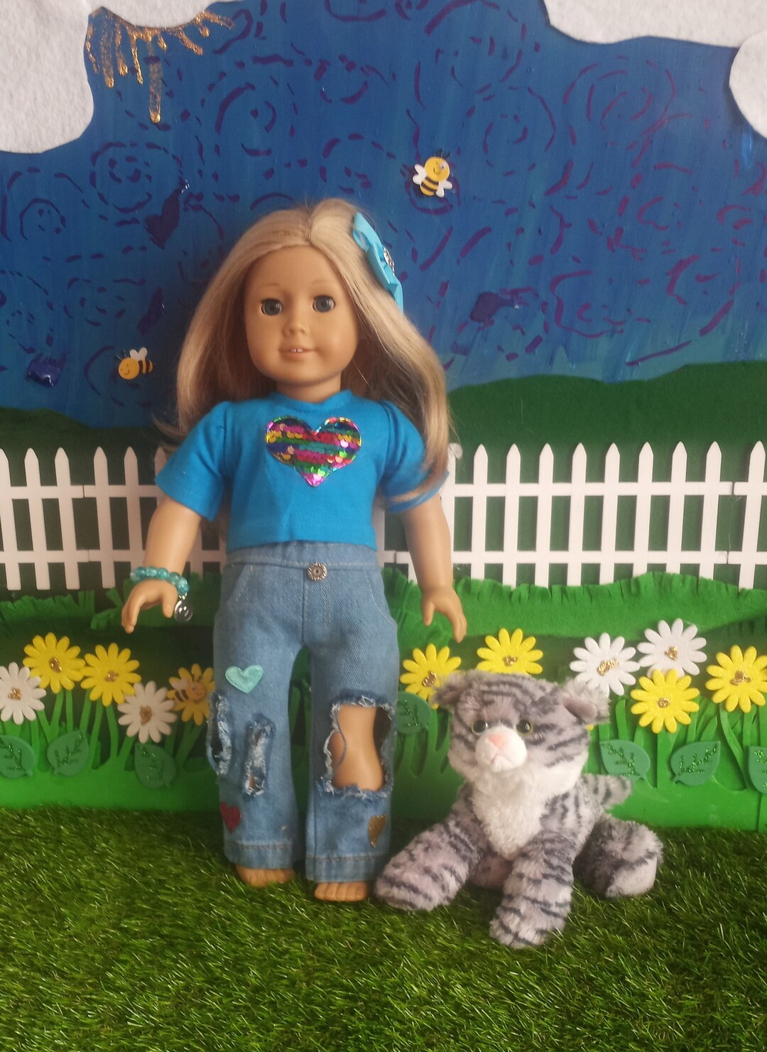 18 in Doll 4-pc Ripped Denim Jeans Summer Outfit Kitty Opt. Amg, Our ...