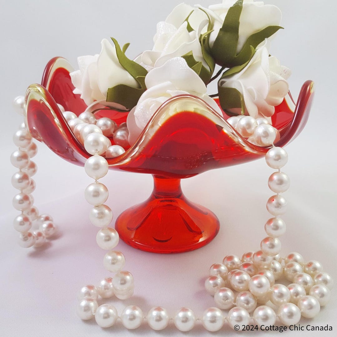 Viking Epic Glass Persimmon Glass Handkerchief Compote Pedestal Dish - Etsy