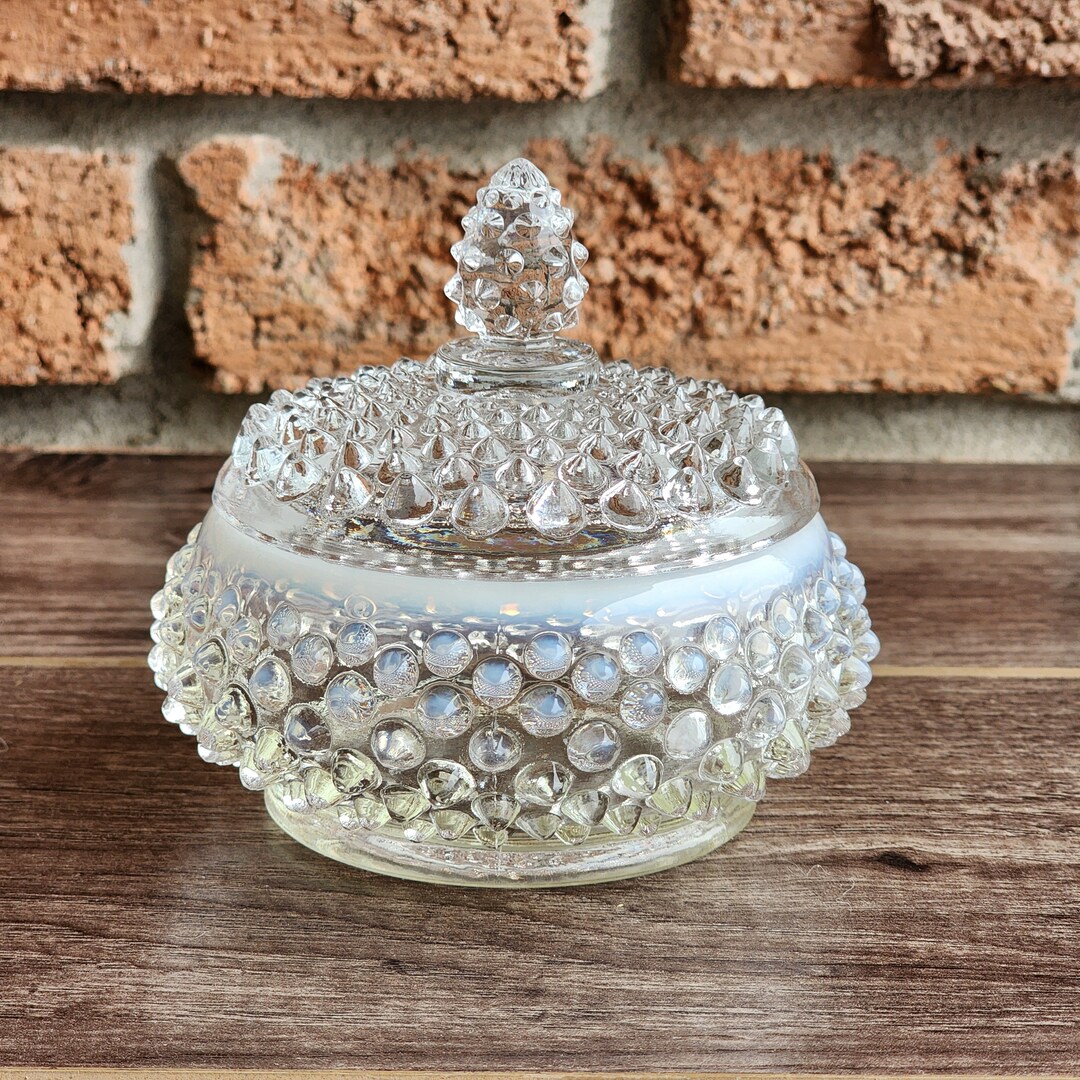 Fenton Hobnail Glass Powder Jar, Candy Bowl, Trinkets Dish, Jewelry Box ...