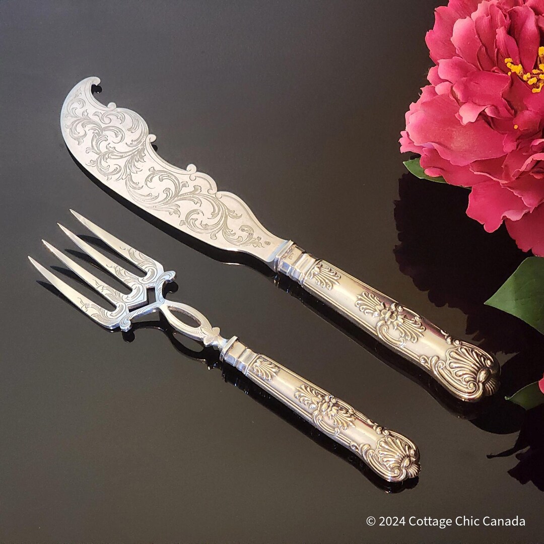 Antique Art Nouveau Gustaf Dahlgren Silver Plated Fish Serving Set ...