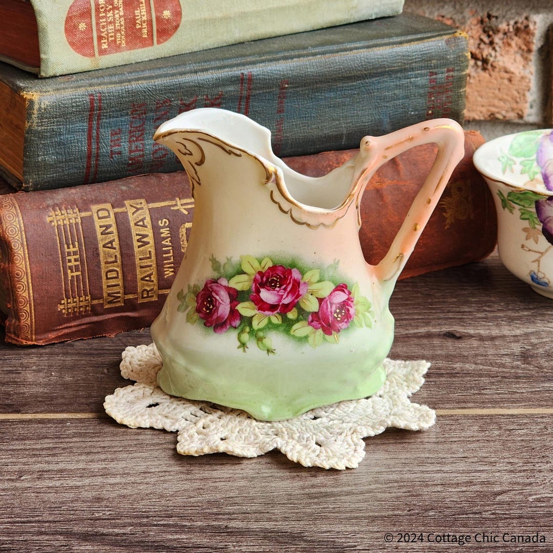 Antique Hand Painted Austrian Porcelain Creamer – Pink Rose Pitcher ...