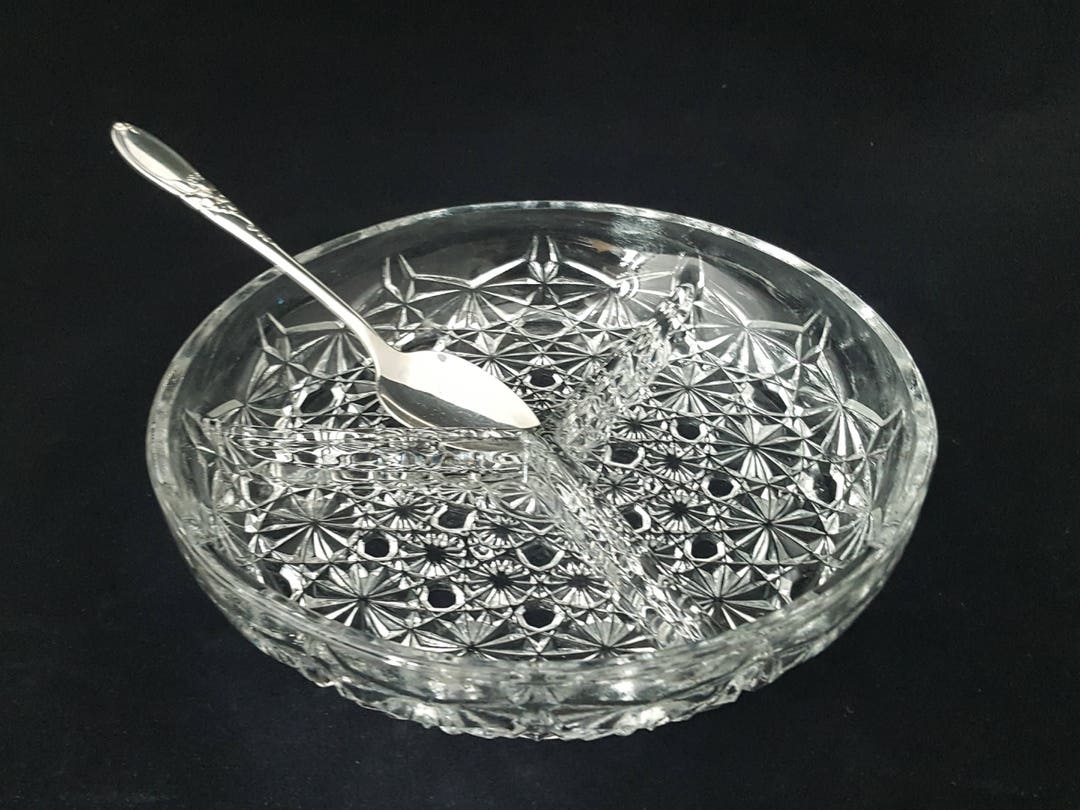 Vintage Veropa Pressed Crystal Glass Relish Dish – 3-part Divided ...