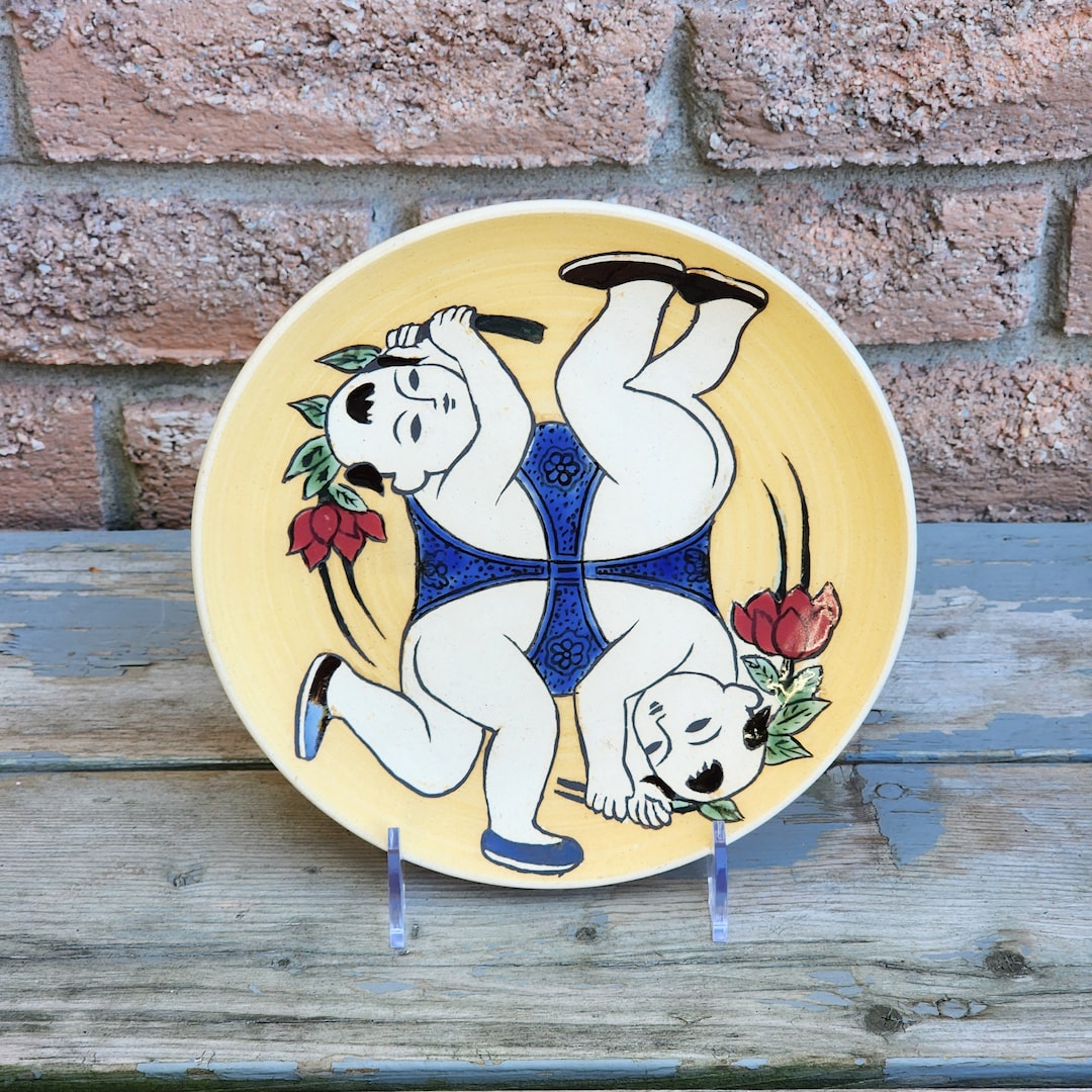 Vintage Hand Painted Sumo Wrestlers on a Ceramic Plate - Etsy