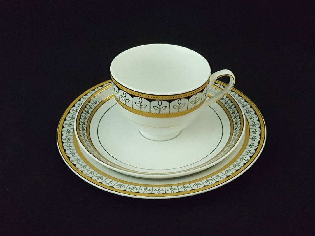 Adeline Fine Porcelain Tea Trio Set - Teacup, Saucer, and Bread Plate ...