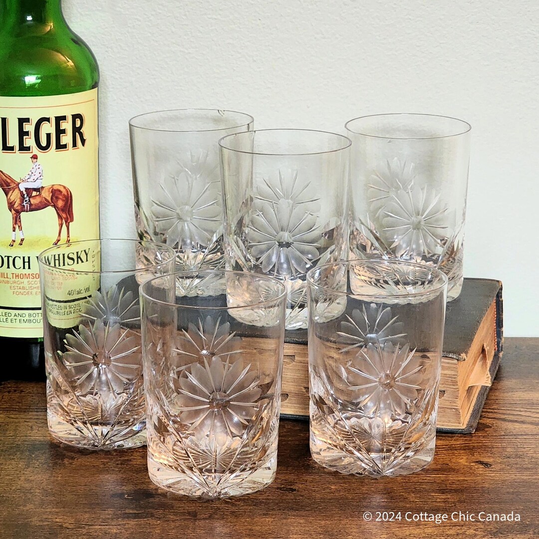 Gundy-clapperton Florel Crystal Tumblers – Antique ABP Etched Glass Set ...