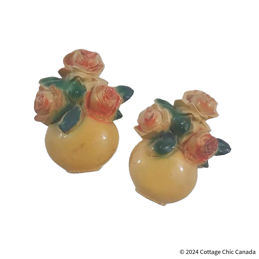 Kitschy Vintage Chalkware Wall Hanging, Set of 2 Rose Vases, Mid ...