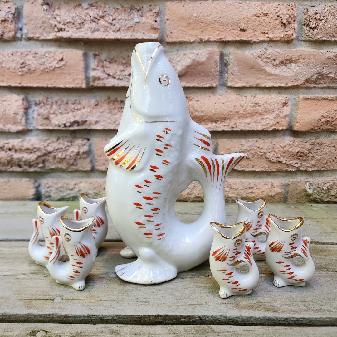 Vintage Ceramic Fish Vodka Decanter and Six Shot Glasses - Etsy
