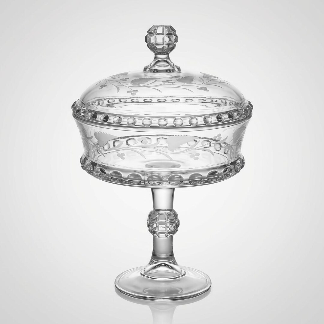 U.S. Glass Company Dakota Tall Covered Pedestal Compote – Victorian ...