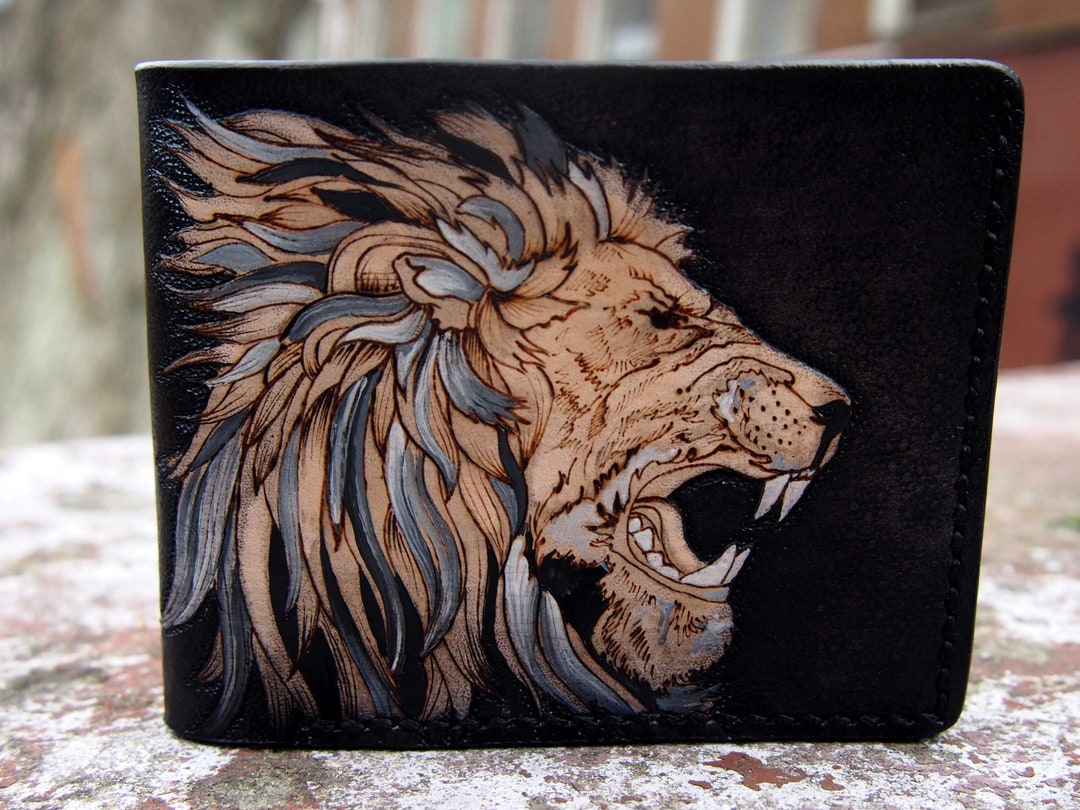 Leather Chain Bifold Lion King Wallet, Mens Custom Personalized Gift ...