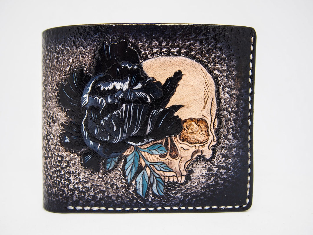 Leather Chain Bike Black Flower Gothic Skull Wallet Christmas - Etsy