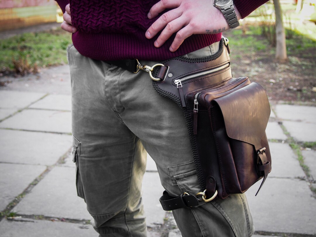 Leather Leg Bag, Leather Hip Bag With Leg Strap - Doubles as Shoulder ...