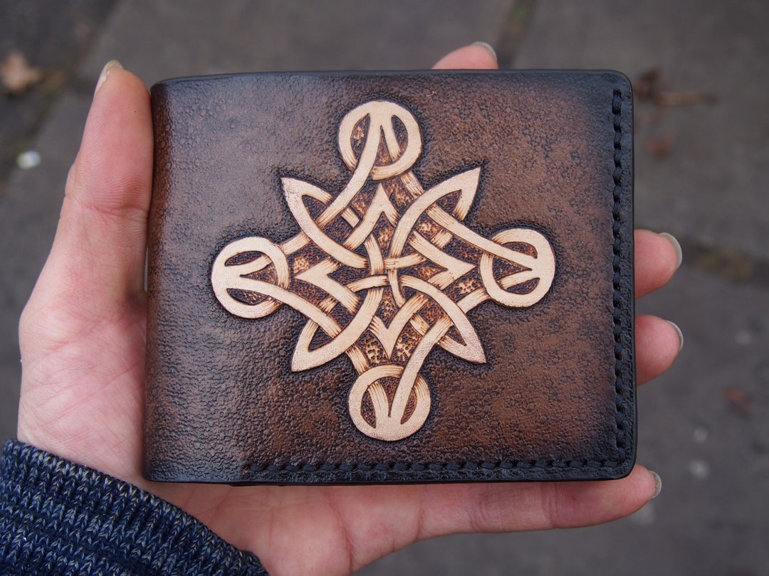 Leather Bifold Chain Celtic Wallet Viking Wallet With Celtic - Etsy