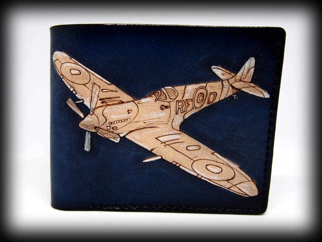 Leather Bifold Spitfire Plane Blue Chain Wallet, Custom Personalized ...