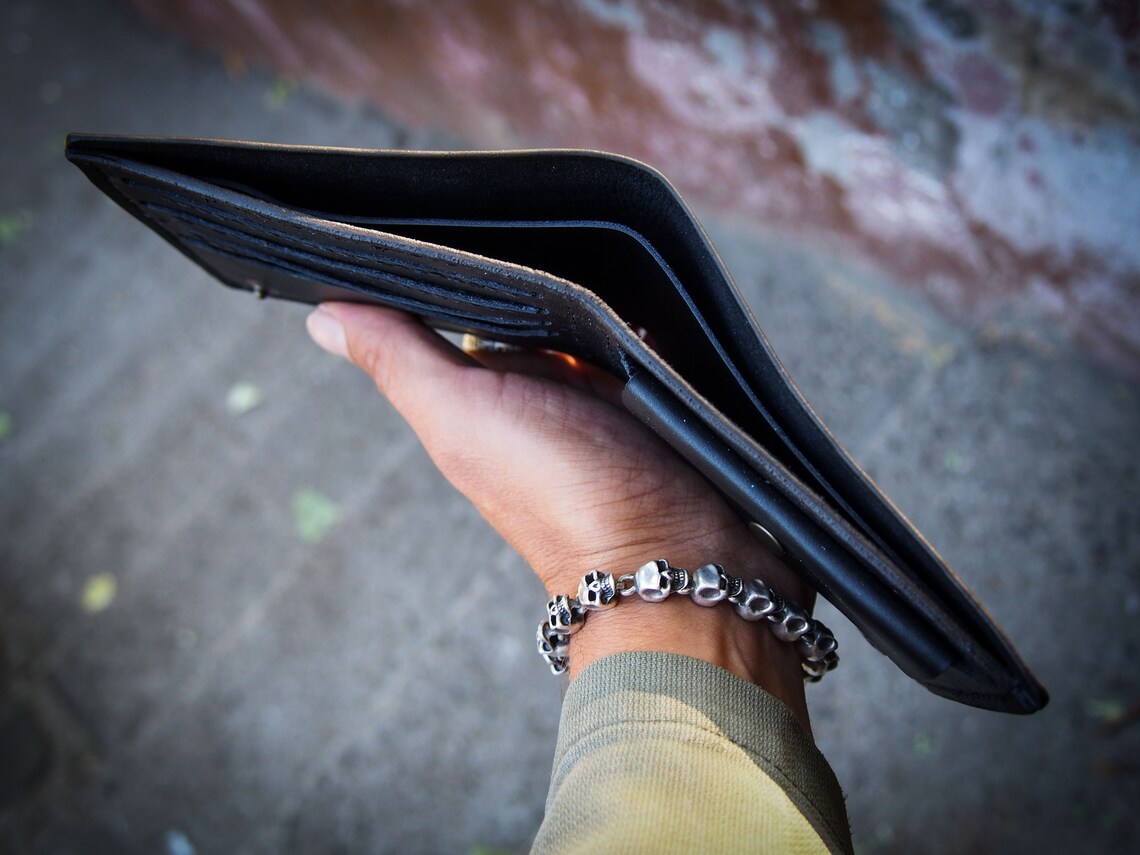 Leather Chain Bifold Biker Wallet With Skull, Punisher Wallet - Etsy