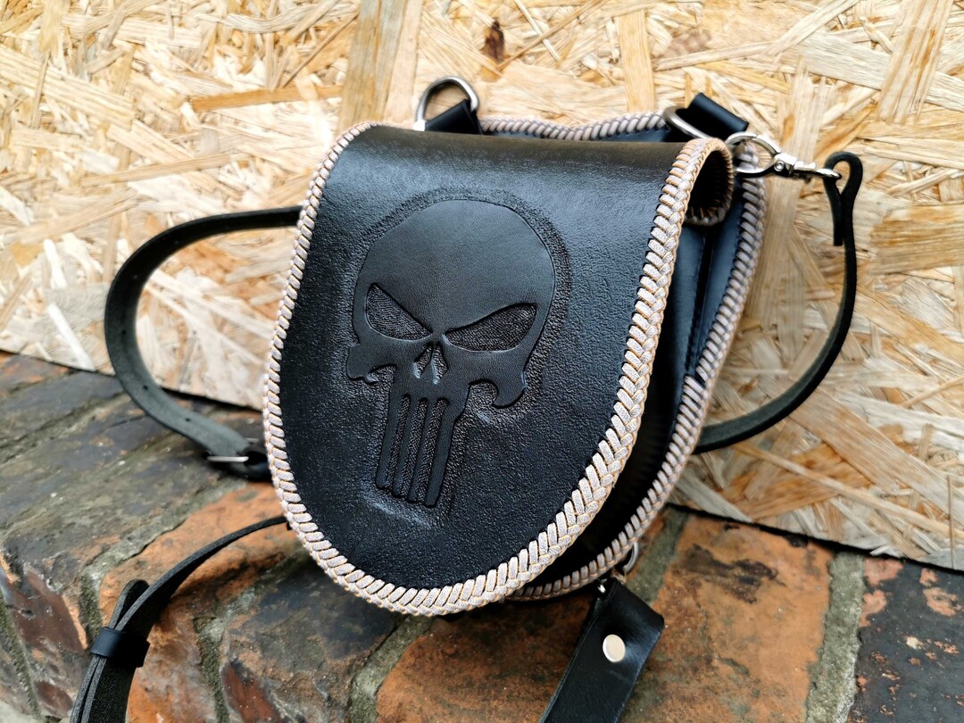 Leather Punisher Leg Bag, Holster Hip Bag With Leg Strap, Skull Biker ...