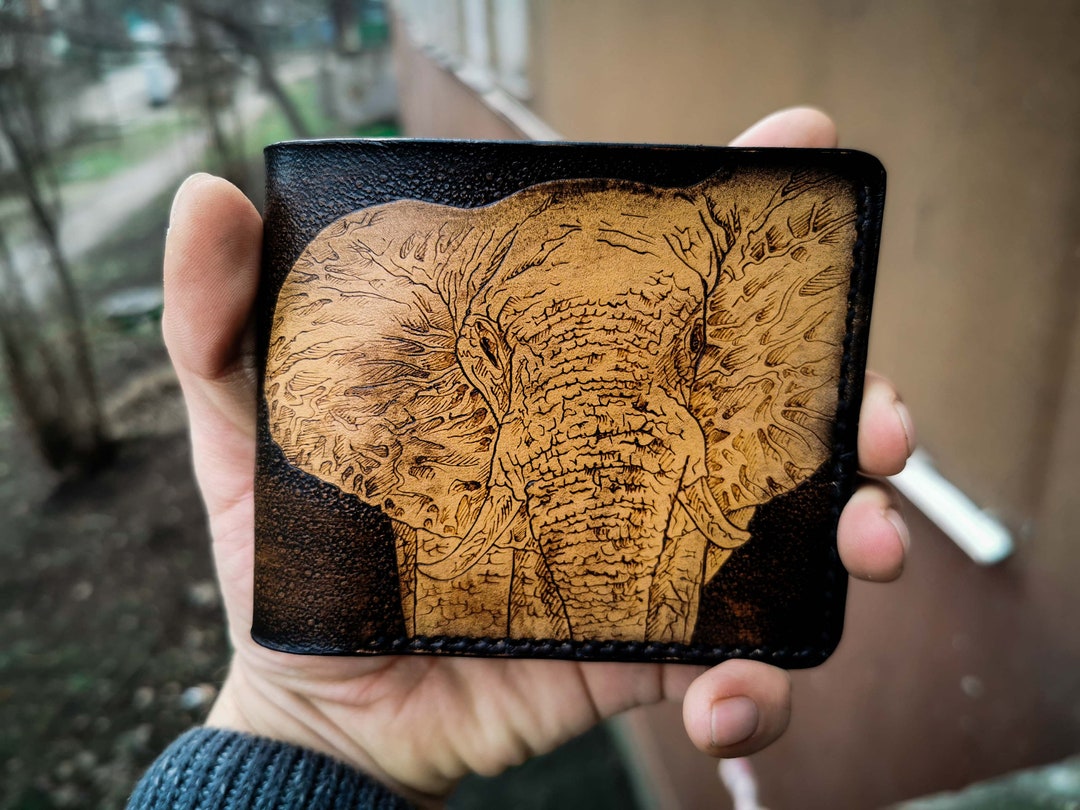 Leather Bifold Chain Elephant Cute Custom Wallet, Elephant Lover Gift ...