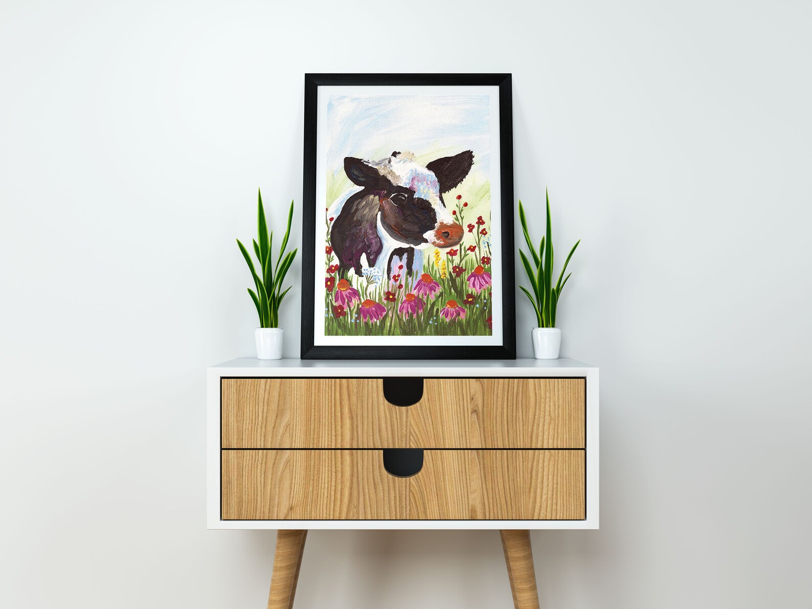 Holstein Cow Print With Flowers Whimsical Farmhouse Decor Cow - Etsy