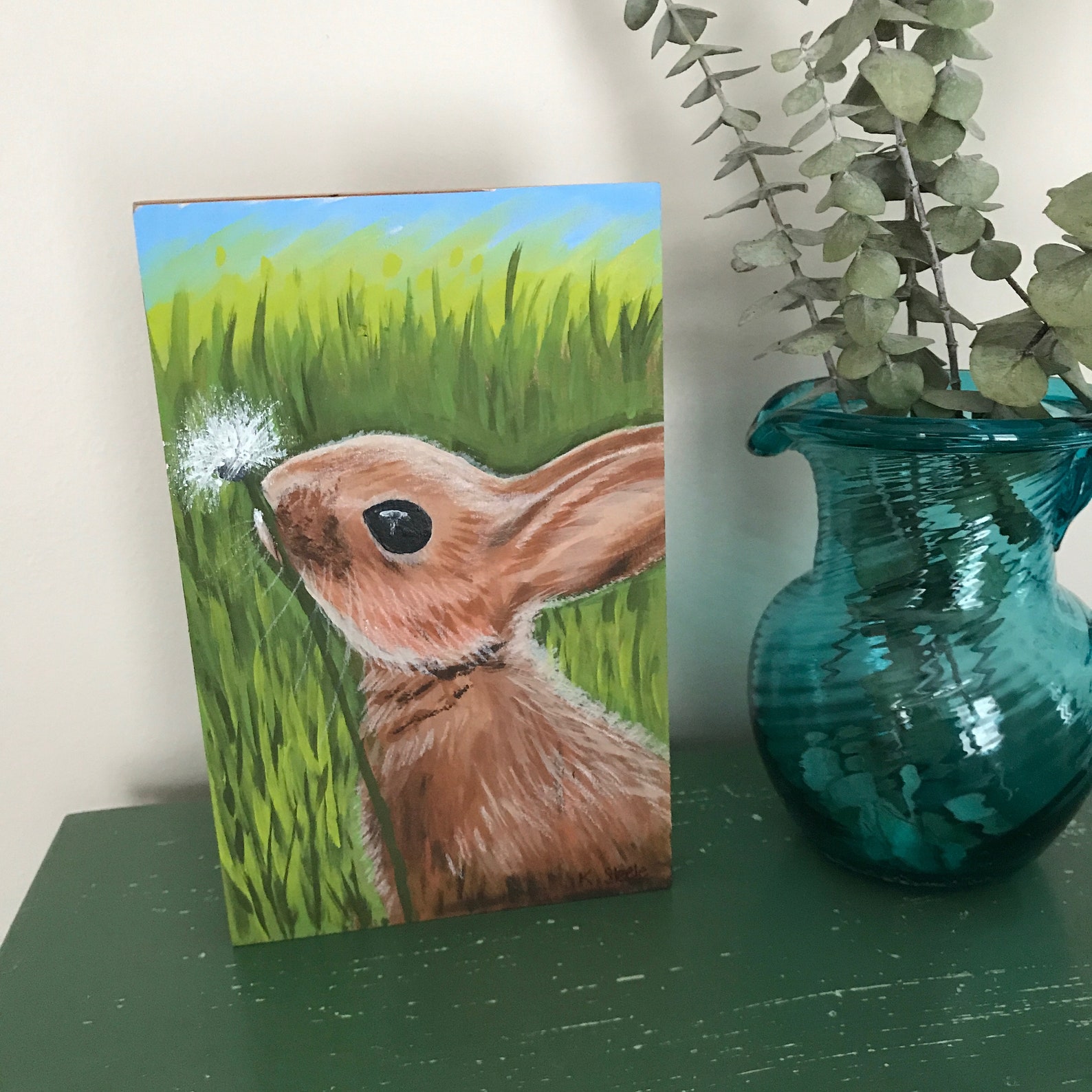 Bunny Rabbit Art Original Painting on Wood Woodland Animal | Etsy