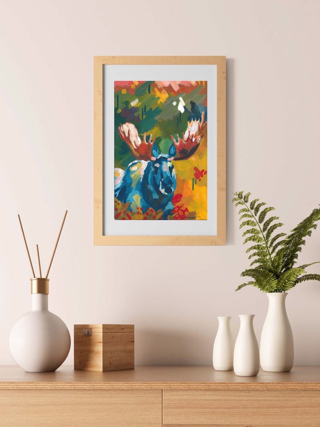 Abstract Blue Moose Art Print: Cabin Wall Decor - Etsy