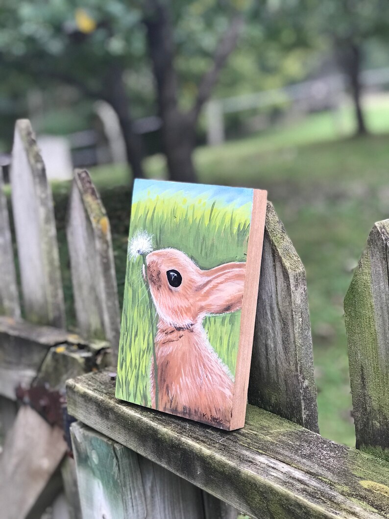 Bunny Rabbit Art Original Painting on Wood Woodland Animal | Etsy