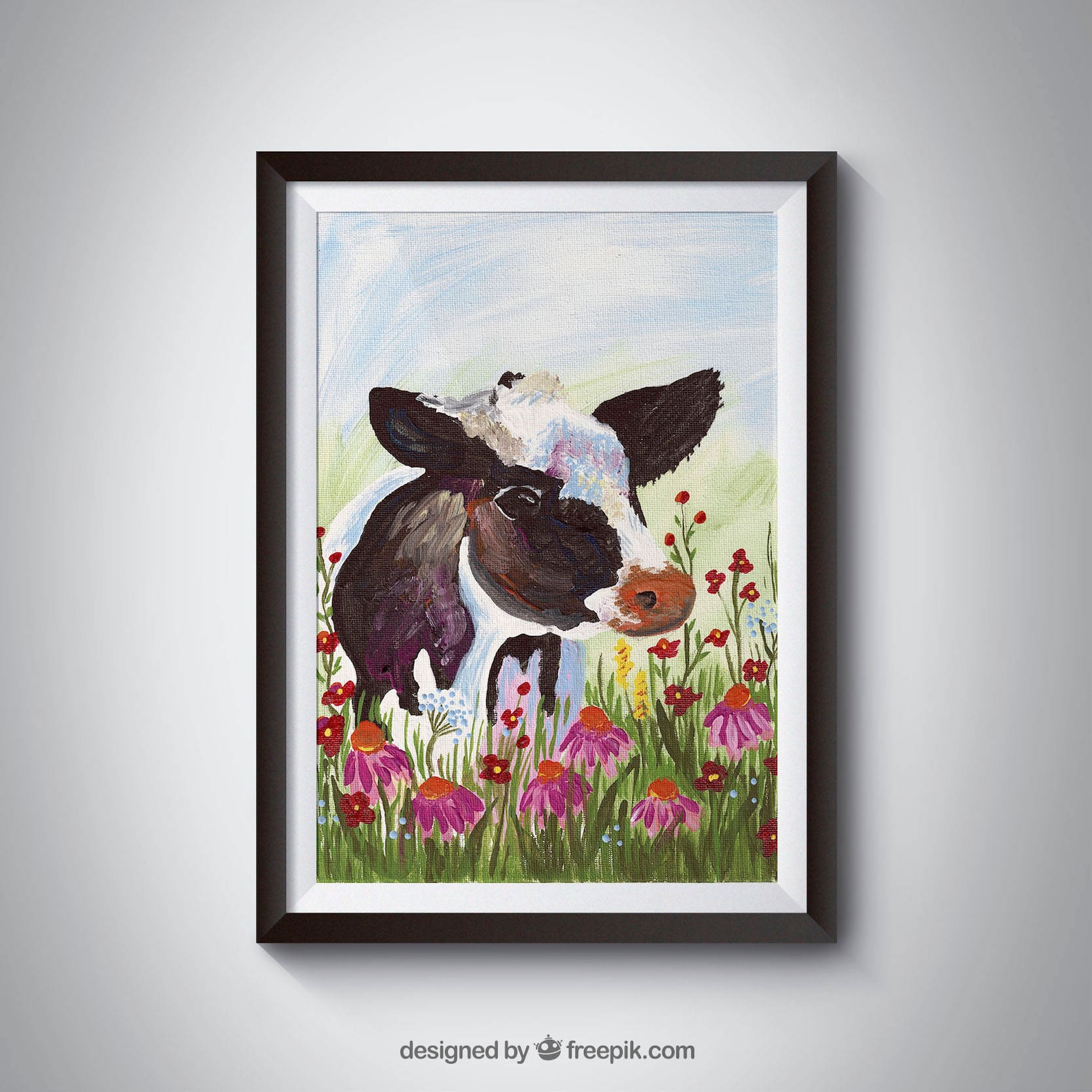 Holstein Cow Print With Flowers Whimsical Farmhouse Decor Cow - Etsy