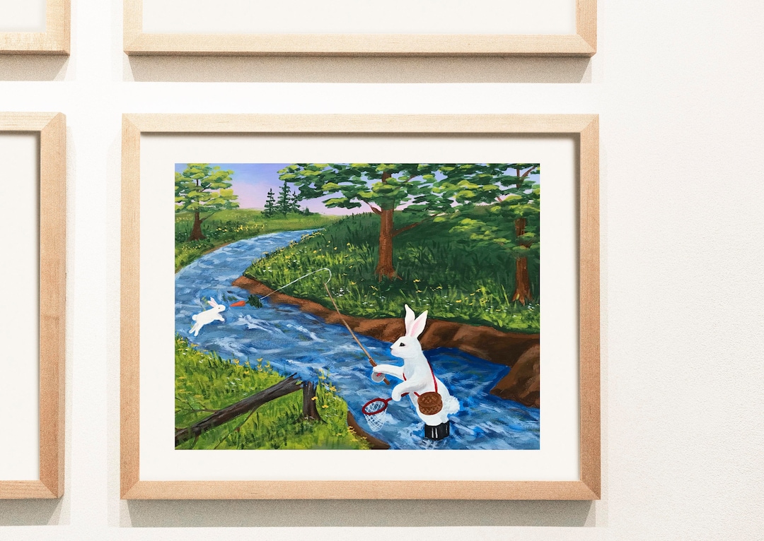Runaway Bunny Art Print, Mother Bunny Fishing for Baby Bunny, Book ...