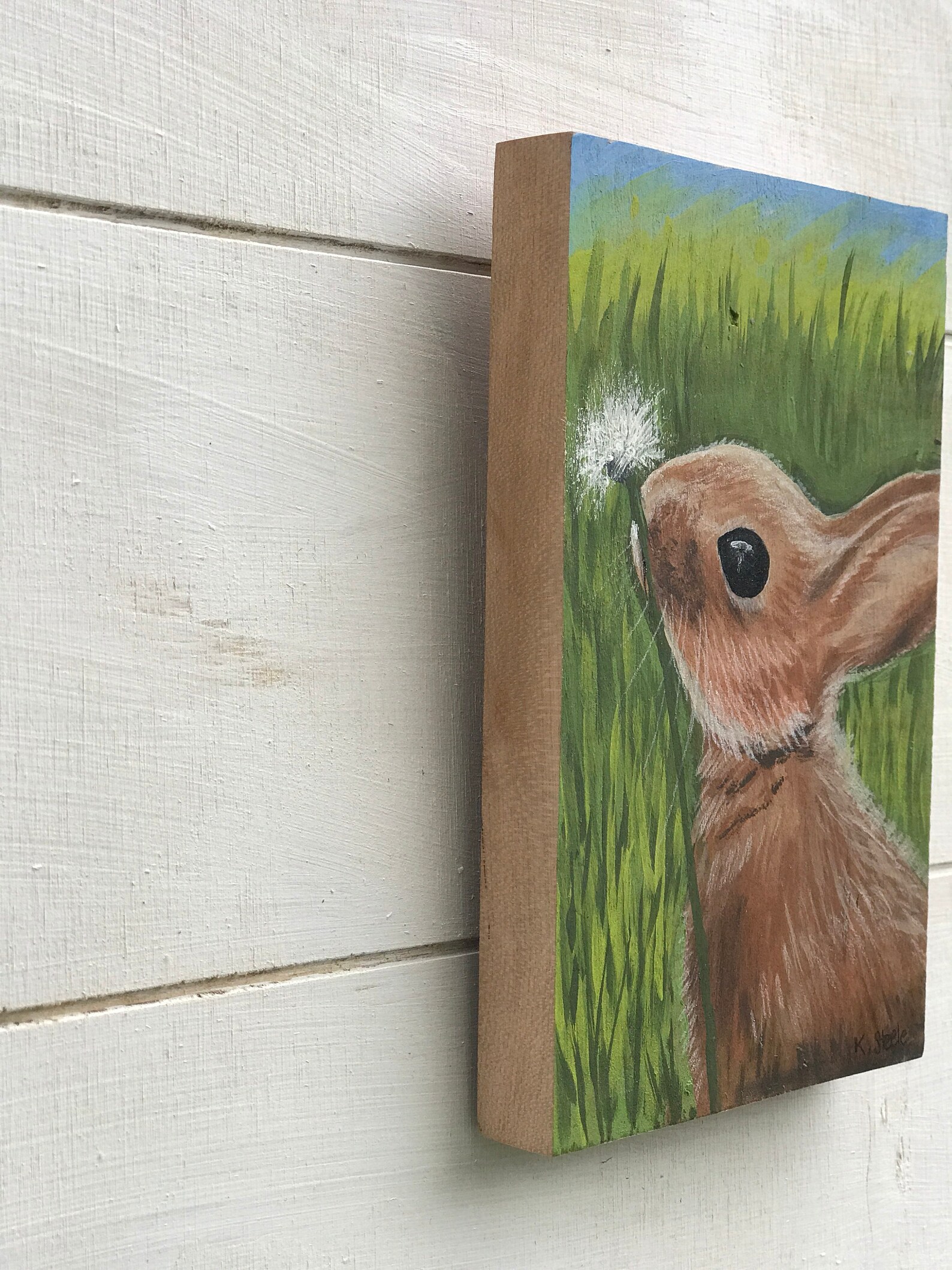 Bunny Rabbit Art Original Painting on Wood Woodland Animal | Etsy