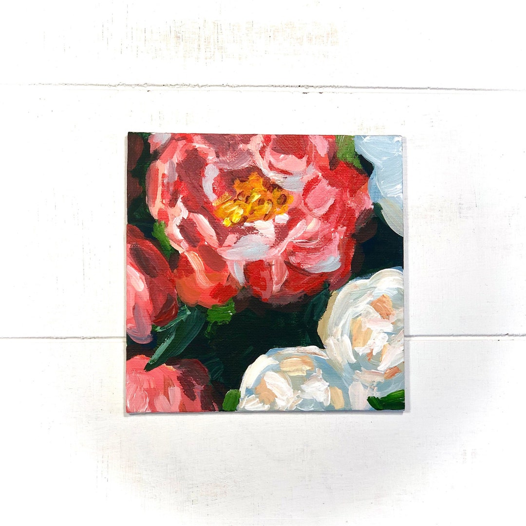 Pfingstrose Blume Original Fine Art Gemälde auf Leinwand, lebendiges ...