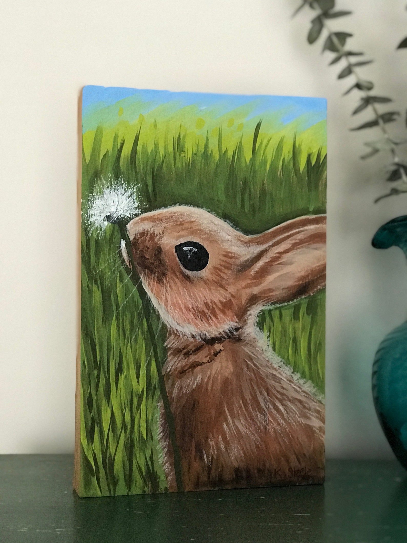 Bunny Rabbit Art Original Painting on Wood Woodland Animal | Etsy