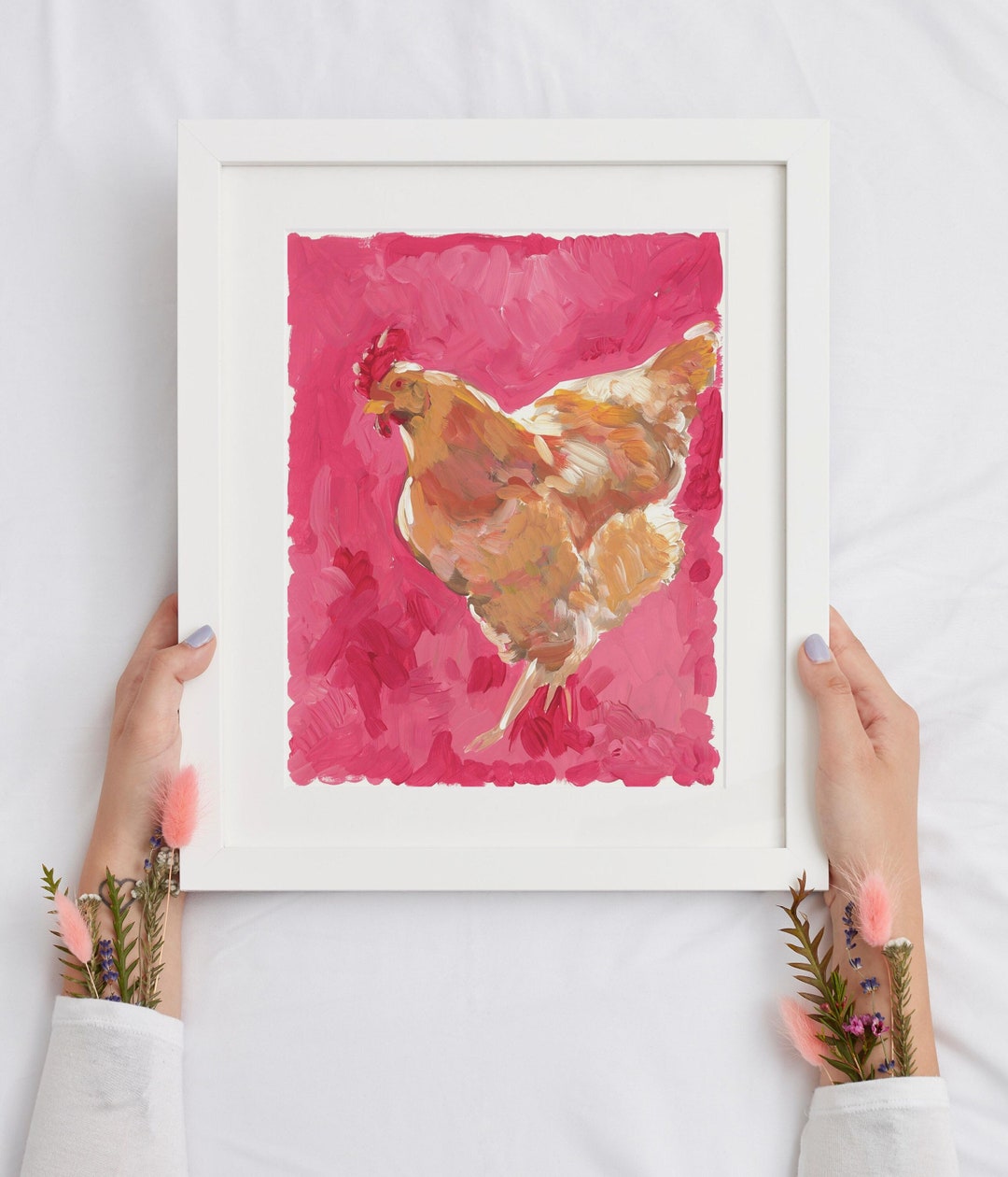 Chicken Art Print Abstract Bright Pink Wall Art Children's Room Farm ...