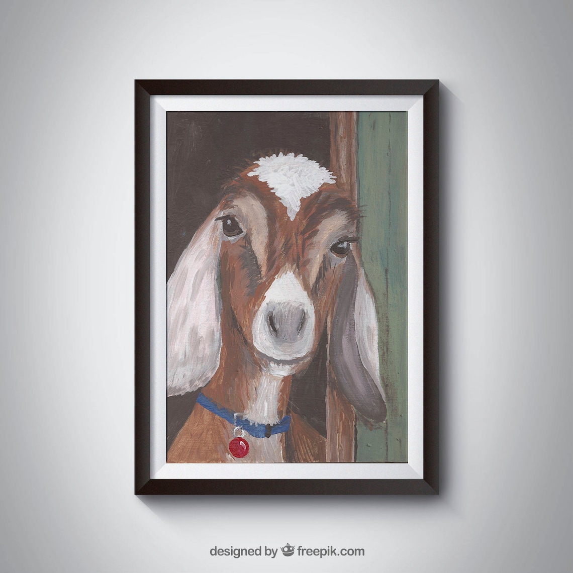 Goat Art Print, Original Goat Painting With Green Barn, Farmhouse ...