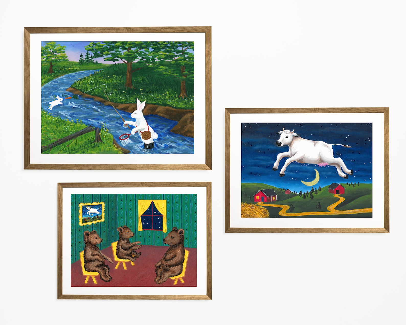 Goodnight Moon Set of Art Prints, Cow Jumping Over the Moon, Three ...