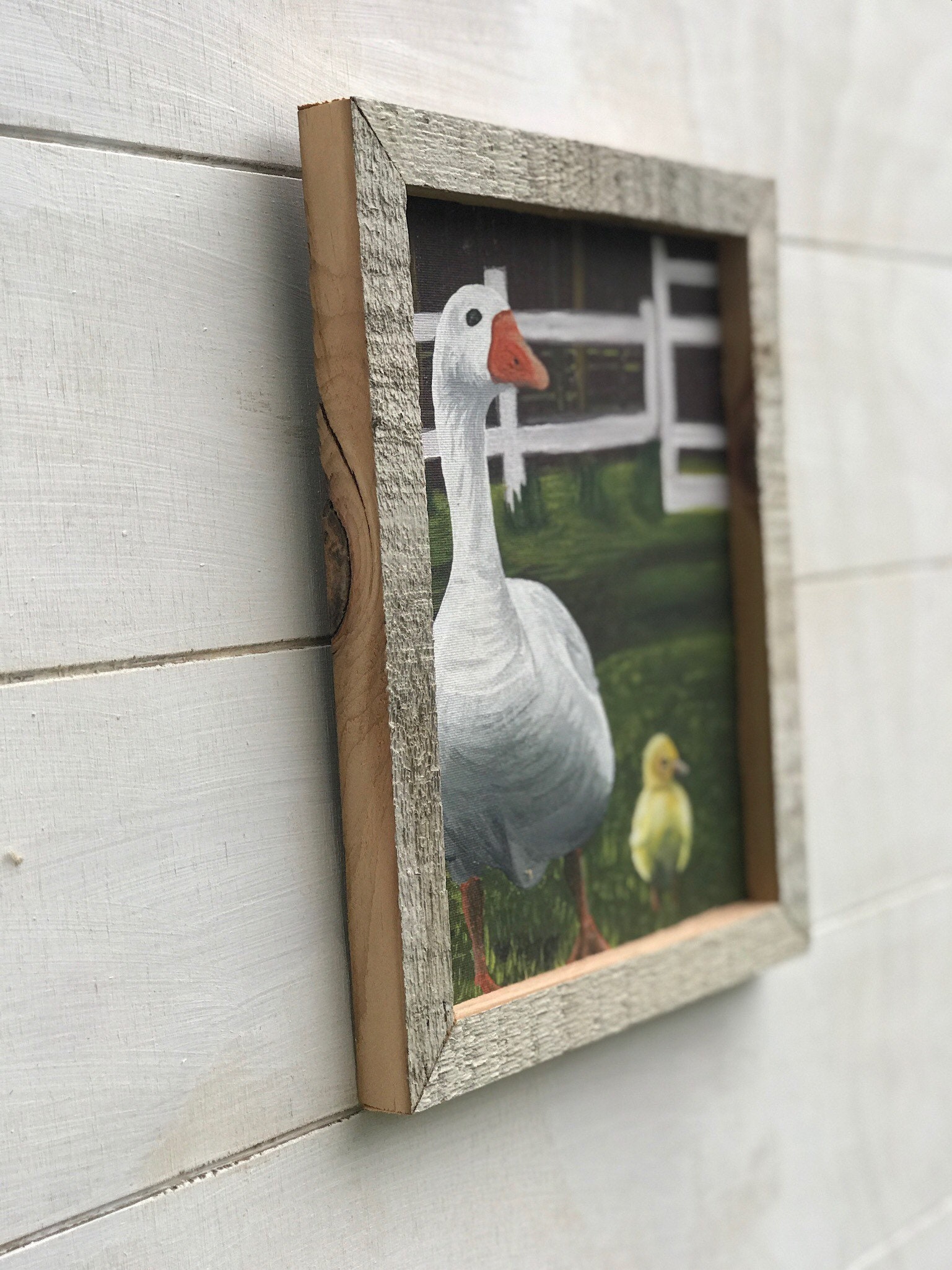 Mother Goose and Gosling Original Painting, Handmade Barn Wood Frame, 8 ...