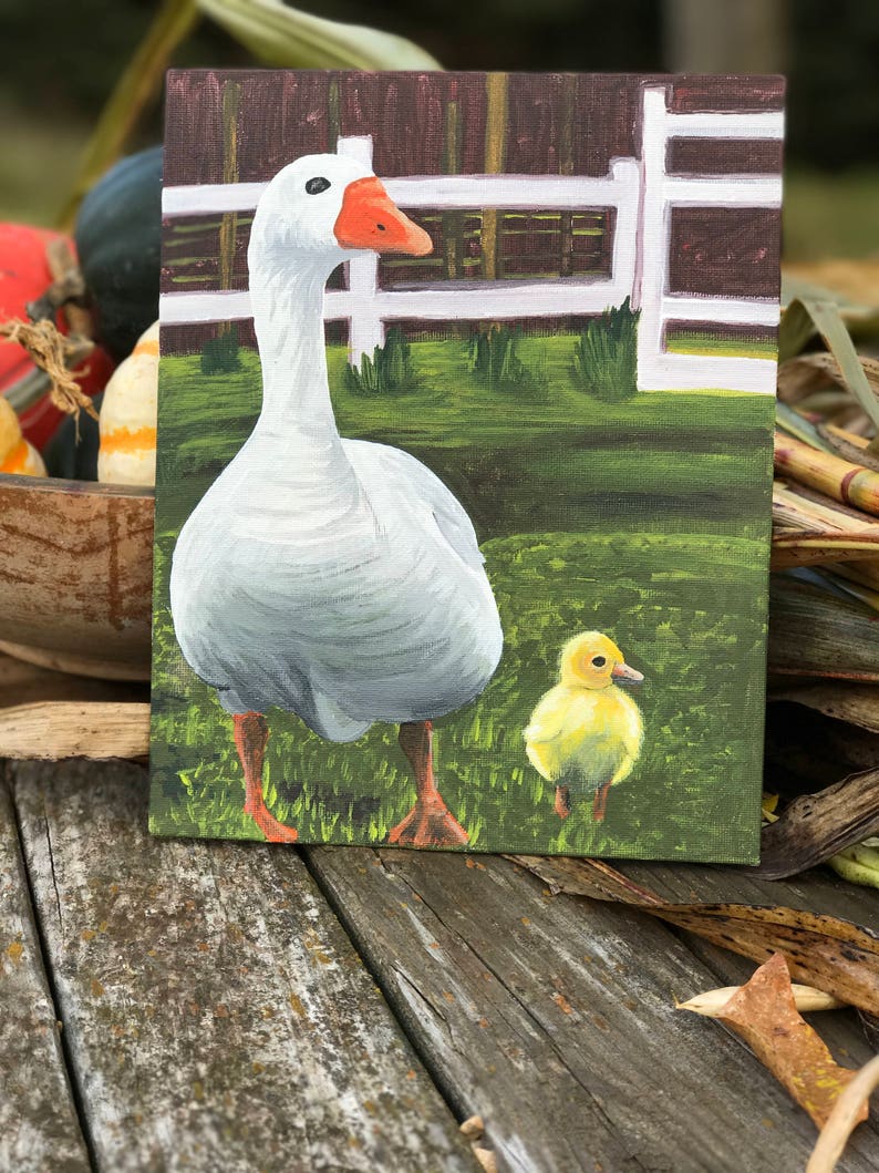Mother Goose and Gosling Original Painting, Handmade Barn Wood Frame, 8 ...