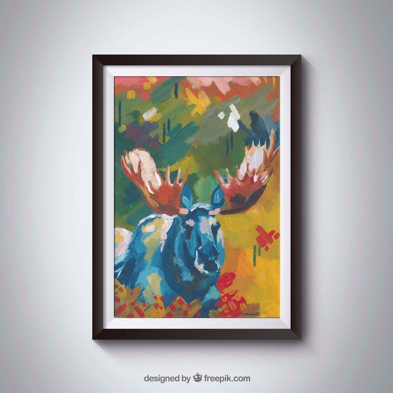 Abstract Blue Moose Art Print: Cabin Wall Decor - Etsy