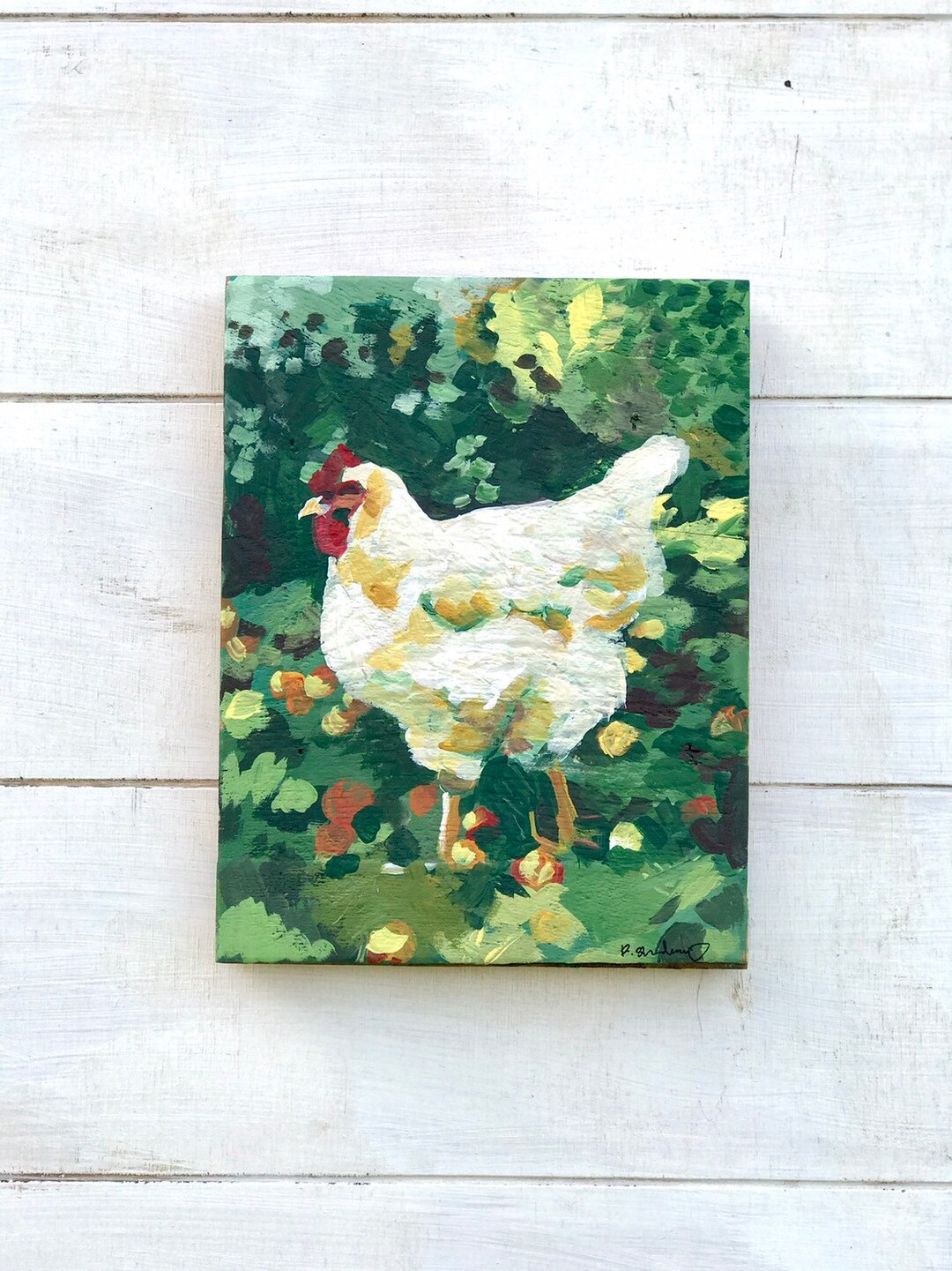 Abstract Chicken Original Painting, Cream Colored Hen With Dappled ...